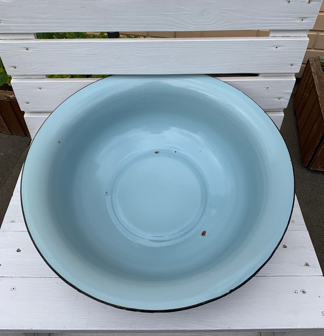 Rustic Vintage Large Enameled Bowl Enamel Plate Metal Bowl Enamel Dish ...