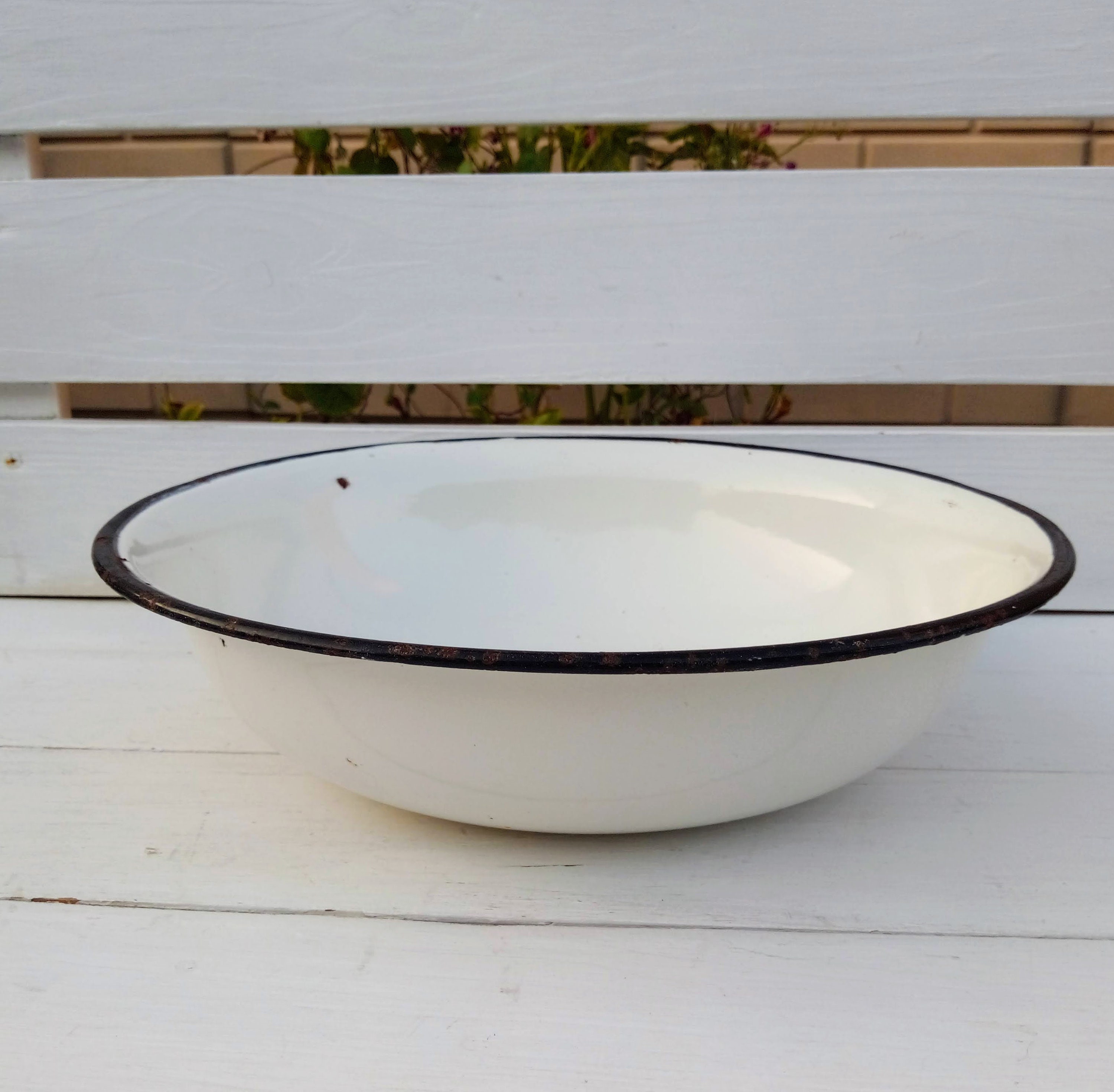 Enamel Dish, Large Metal Bowl, Rusty Enamel Dish, Rustic Vintage Enamel ...