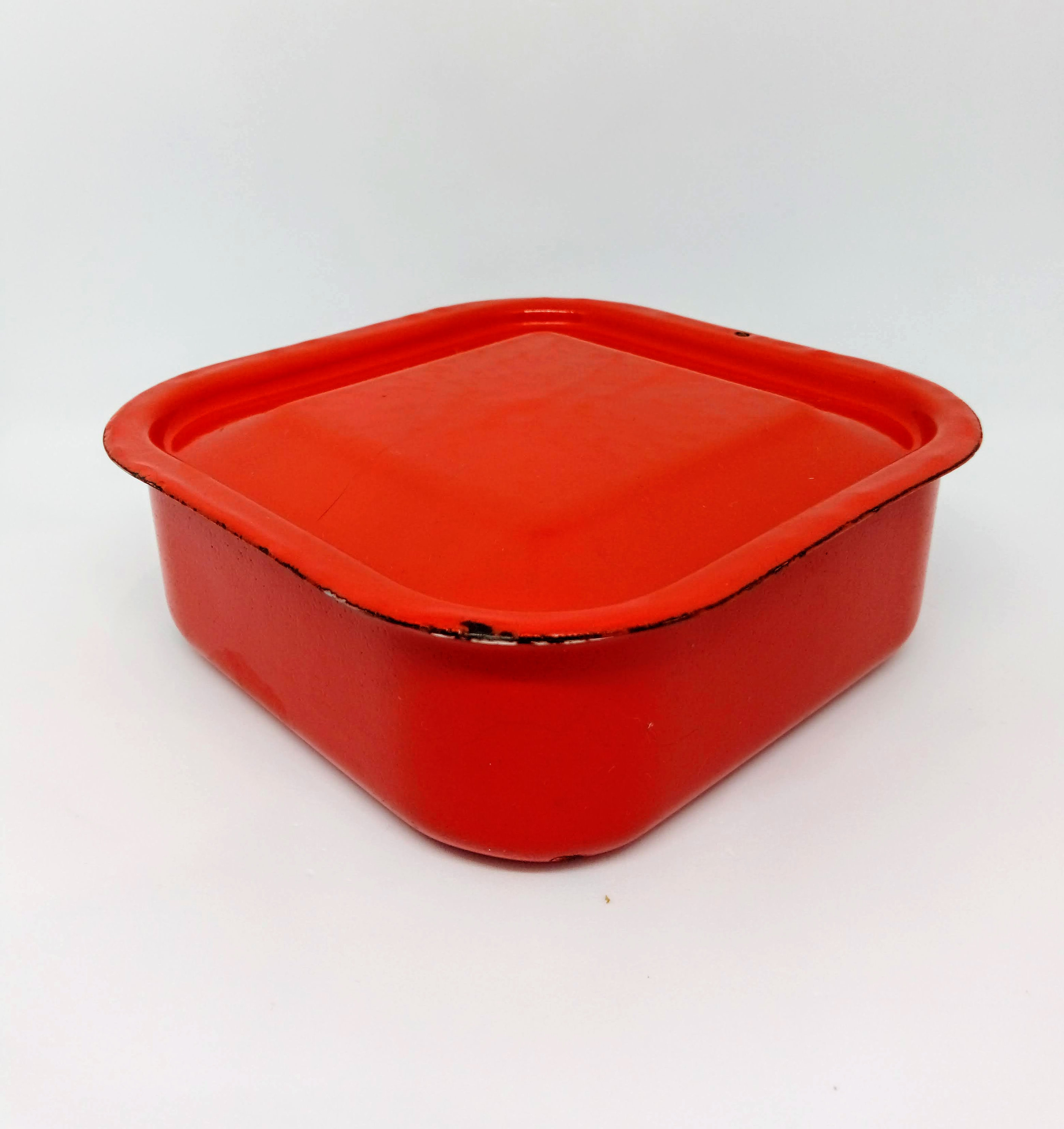 Soviet Small Food Red Enamel Box Vintage Red Enamel Storage Container ...