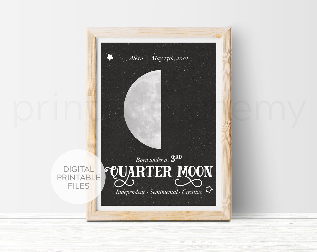 Third Quarter Moon Printable Art Customizable Birthday Moon Phase Gift ...