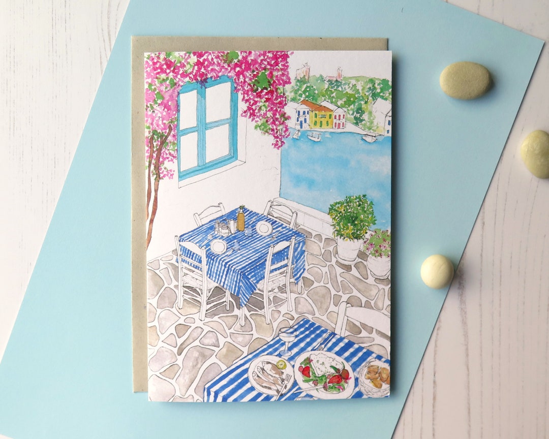 Greek Taverna Card / Blank Inside / Greeting Card / Travel Card ...