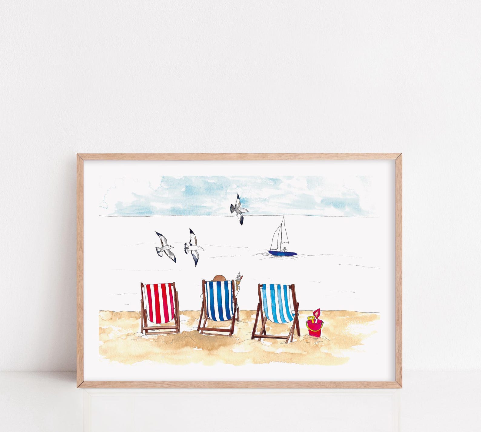 British Beach Life Print, British Seaside, Deck Chairs, UK - Etsy