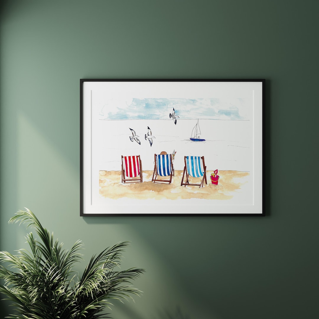 British Beach Life Print, British Seaside, Deck Chairs, UK - Etsy