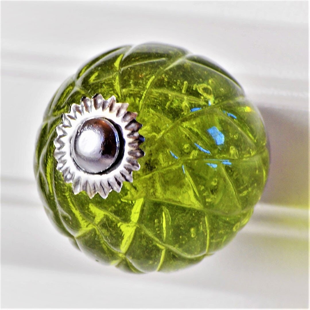 Olive Green Crystal Glass Cabinet Knob-handcrafted - Etsy