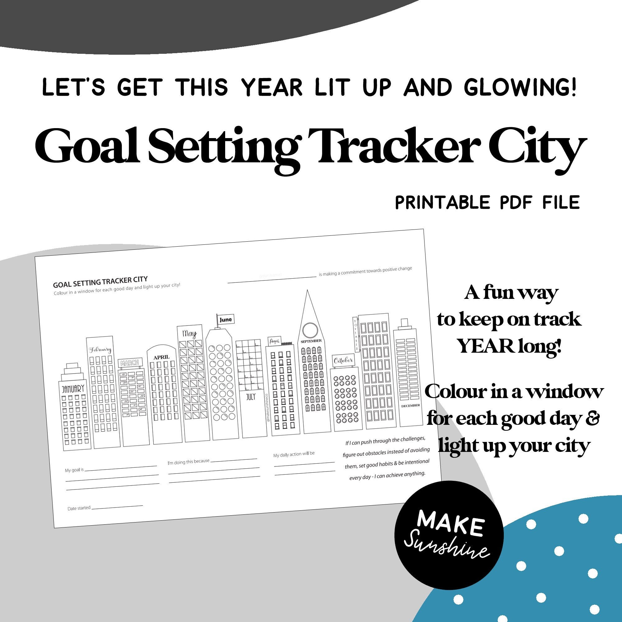 Goal Setting Tracker City Printable | Fun YEARLY Habit Tracking ...