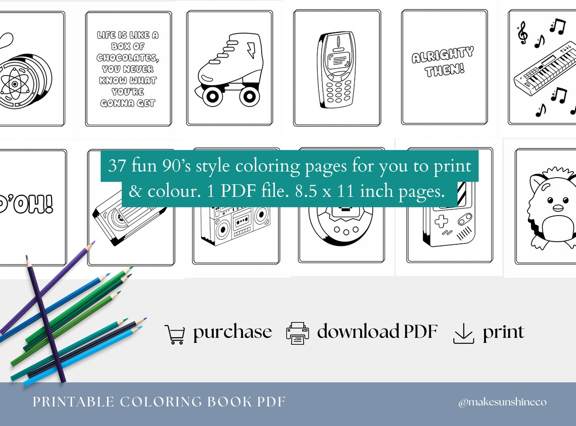 90s Coloring Book Pages Printable PDF 37 90s Retro Style Cartoons ...