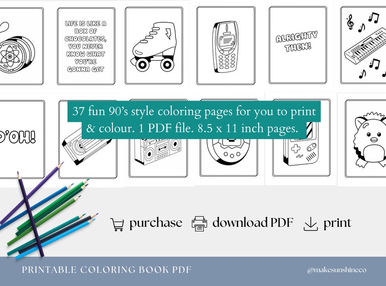 90s Coloring Book Pages Printable PDF 37 90s Retro Style - Etsy