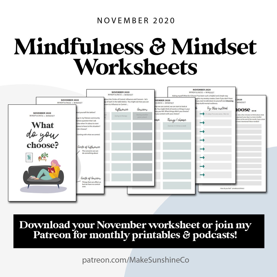 Mindfulness and Mindset Worksheet November 2020 What Do You Choose ...