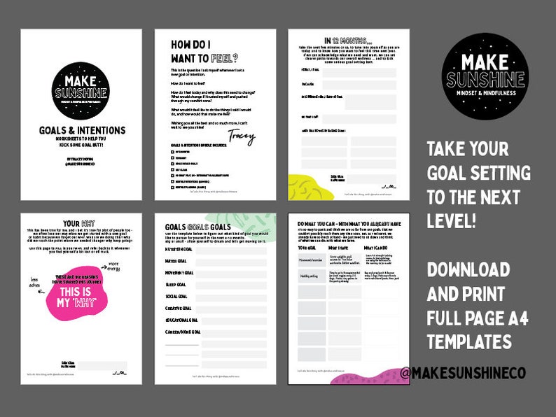 Printable GOALS & INTENTIONS Worksheets to Reach Your Goals | Instant ...