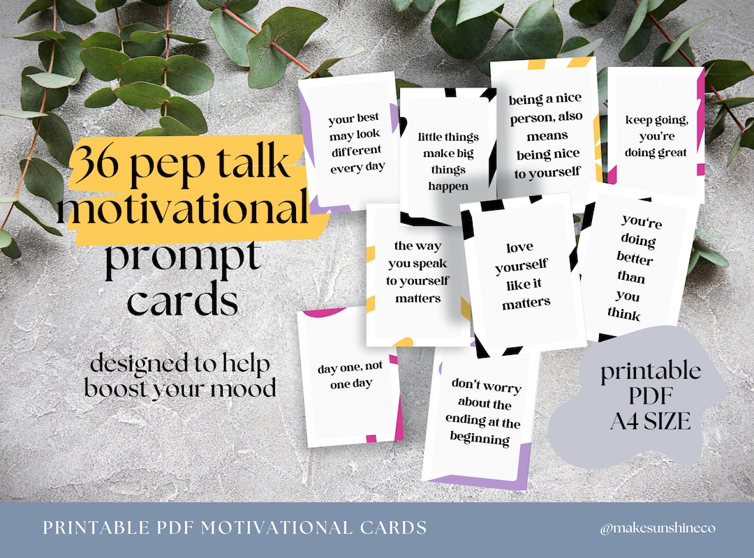 Printable Pep Talk Motivational Quote Prompt Cards, Mindfulness, Self Love, Inspirational Card ...