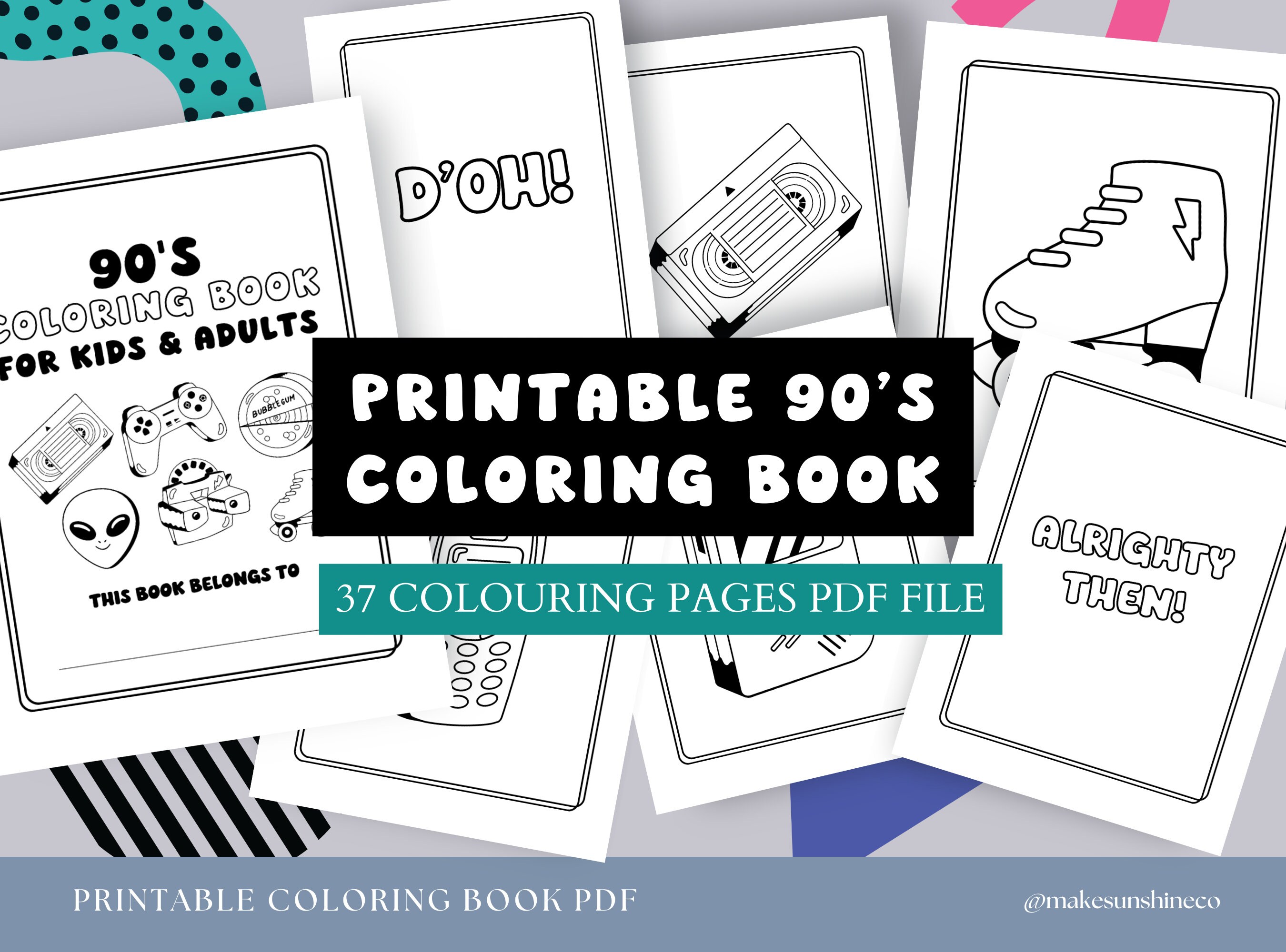 90s Coloring Book Pages Printable PDF | 37 90s Retro Style Cartoons ...