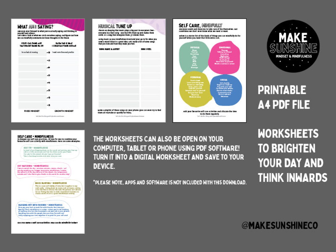 Printable MINDFUL MOOD Booster Worksheets to Learn More About Yourself ...