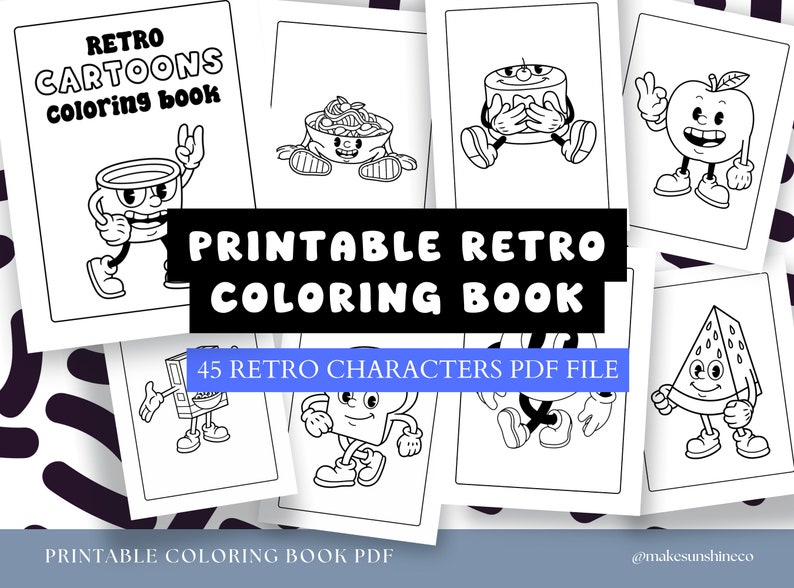 Retro Cartoon Characters Coloring Book Pages Printable PDF | 45 Old ...