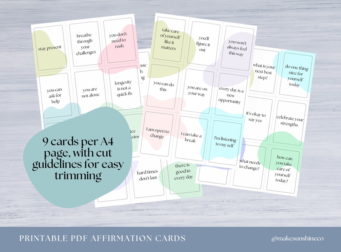 Self Care Affirmation Cards for Women, Mindfulness Encouragement Quotes ...