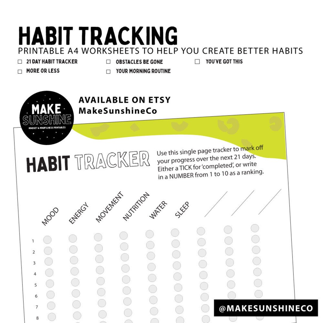 Printable HABIT TRACKING Worksheets to Create Better Habits | Instant ...