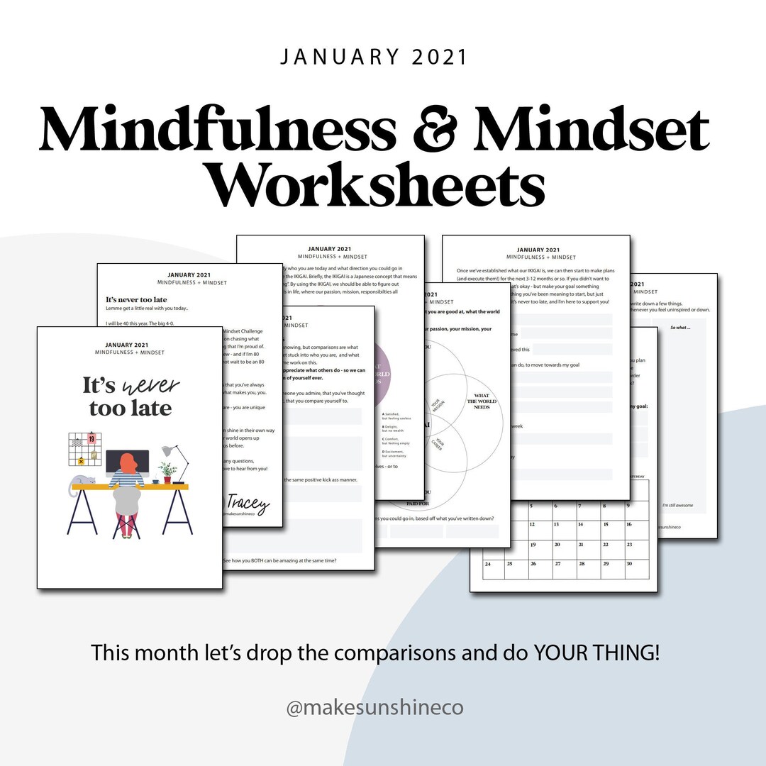 Mindfulness and Mindset Worksheet | January 2021 | It's Never Too Late ...