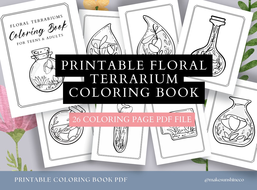 Floral Terrarium Coloring Book Pages Printable PDF | 26 Flower ...