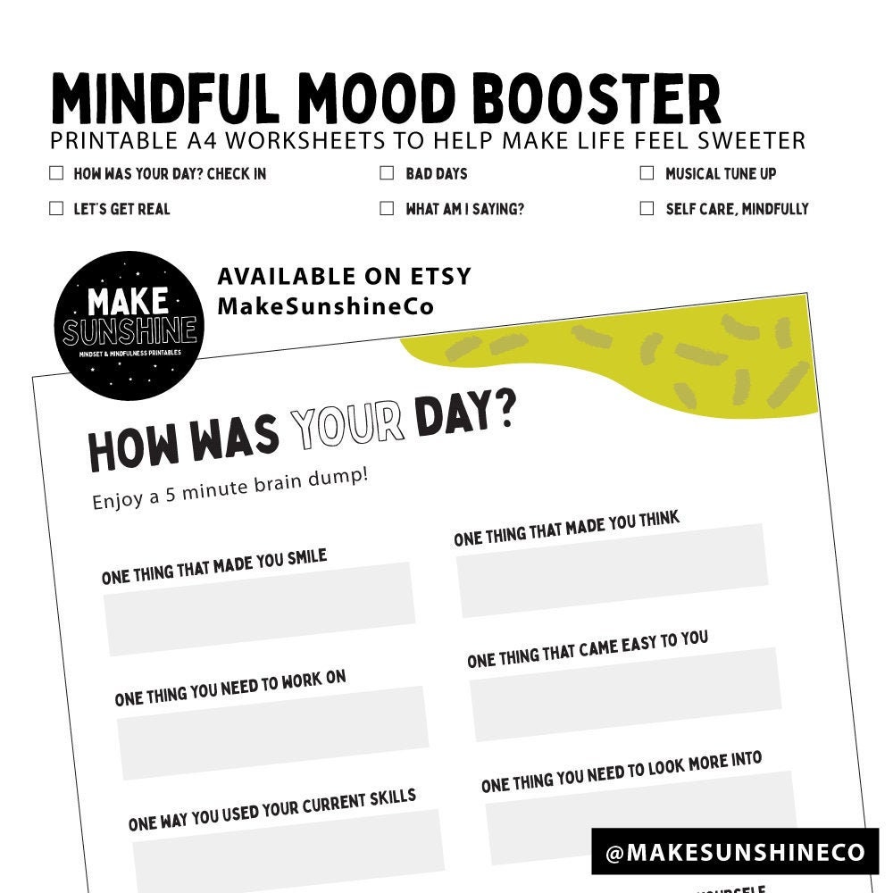 Printable MINDFUL MOOD Booster Worksheets to Learn More About Yourself ...
