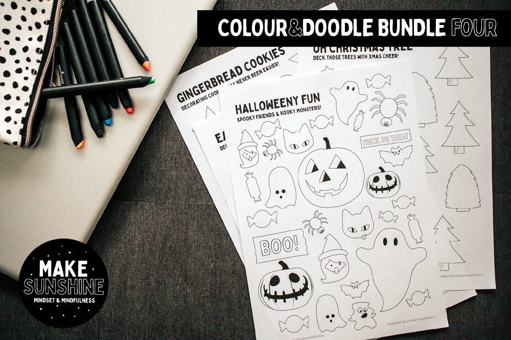 Colour&doodle Bundle FOUR Colouring Pages Drawing Templates Printable ...