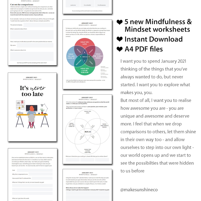Mindfulness and Mindset Worksheet | January 2021 | It's Never Too Late ...