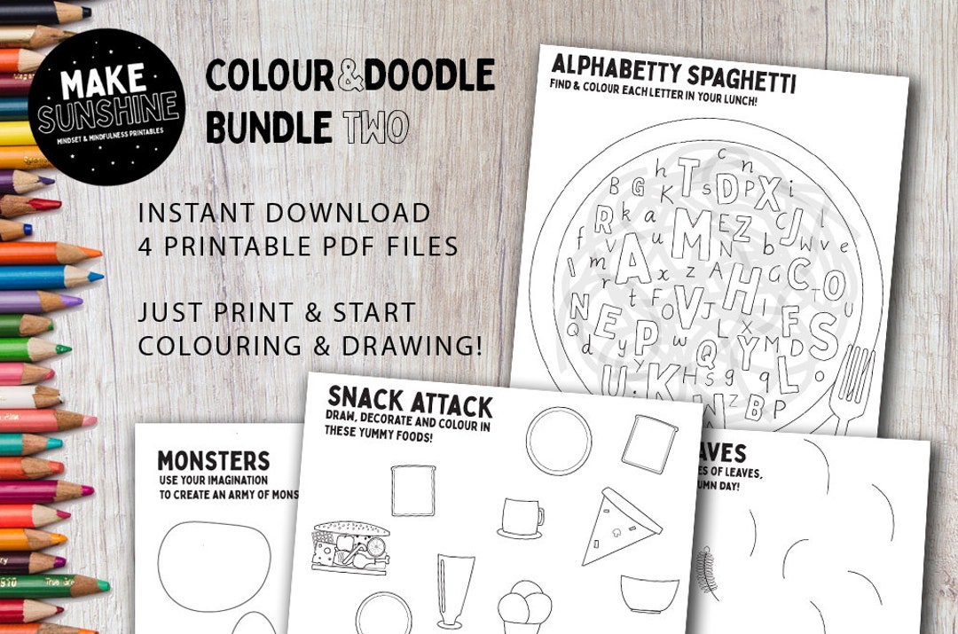 Colour&doodle Bundle TWO Colouring Pages Drawing Templates Printable ...