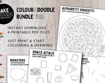 Colour&doodle Bundle FOUR Colouring Pages Drawing Templates Printable ...
