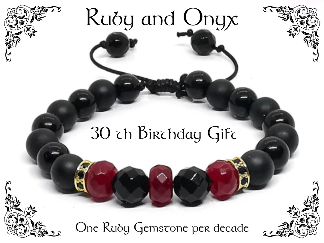 Genuine Ruby and Onyx Adjustable Bracelet, Ruby Jewellery for Men, July ...