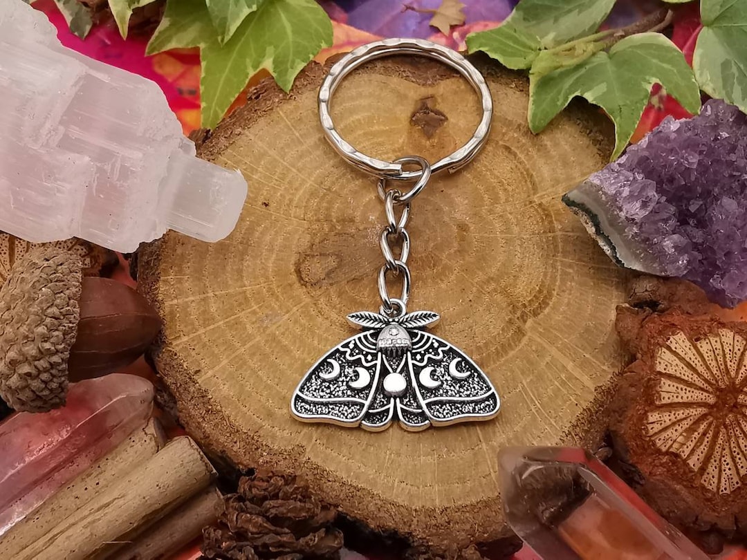 Luna Moth Keychain Gothic Keyring Moon Phases Wiccan - Etsy