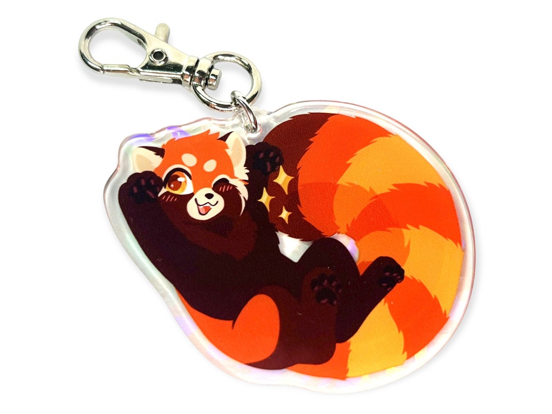 Red Panda Keychain: Holographic Chibi Animal Charm - Etsy