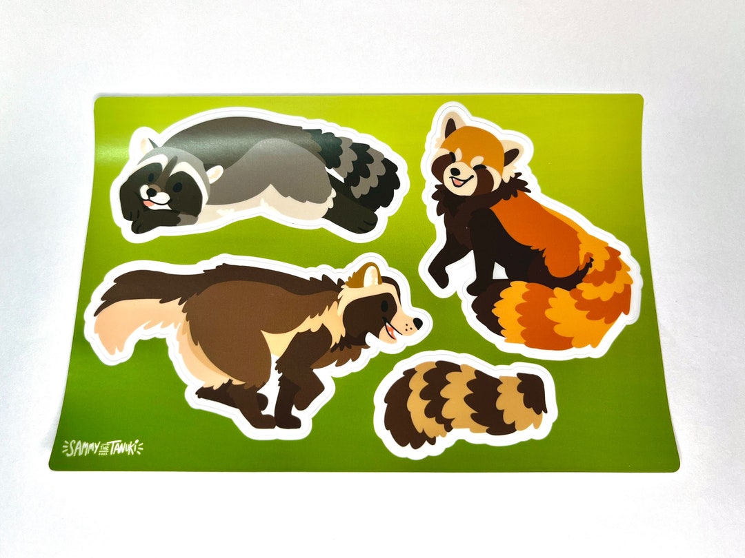 Animal Sticker Sheet: Raccoon, Red Panda, Tanuki Cute Laptop Decal ...