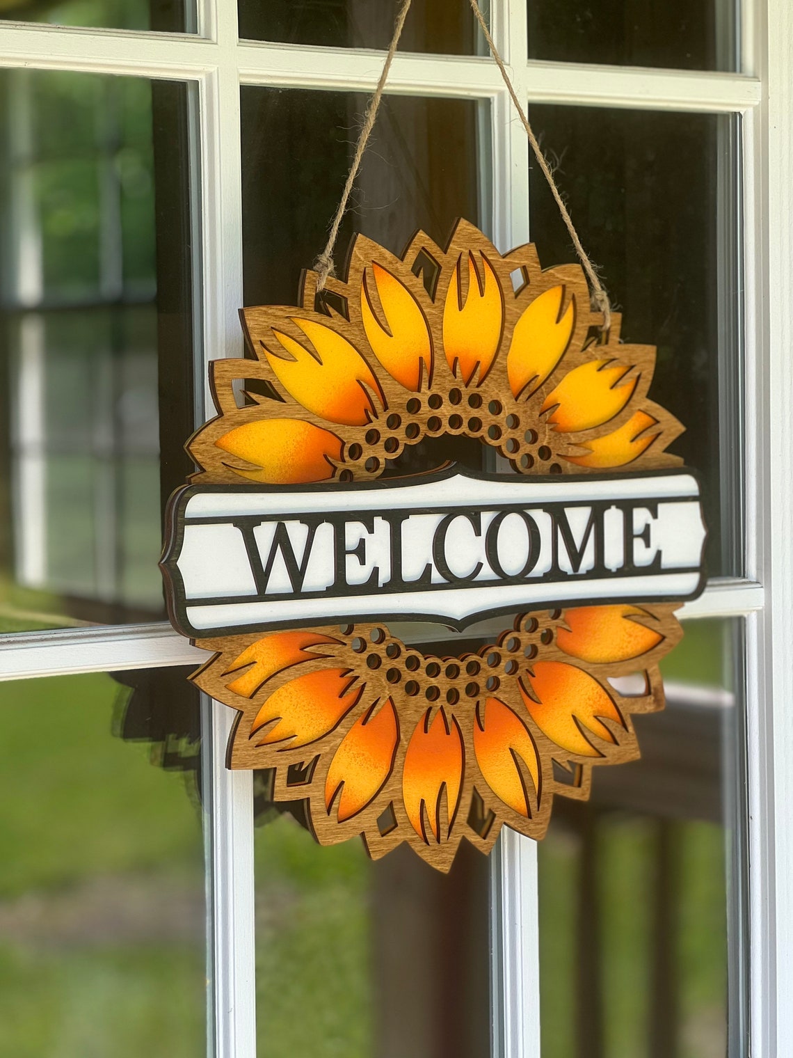 Sunflower Round Wood Layered Welcome Sign Custom 14 or - Etsy