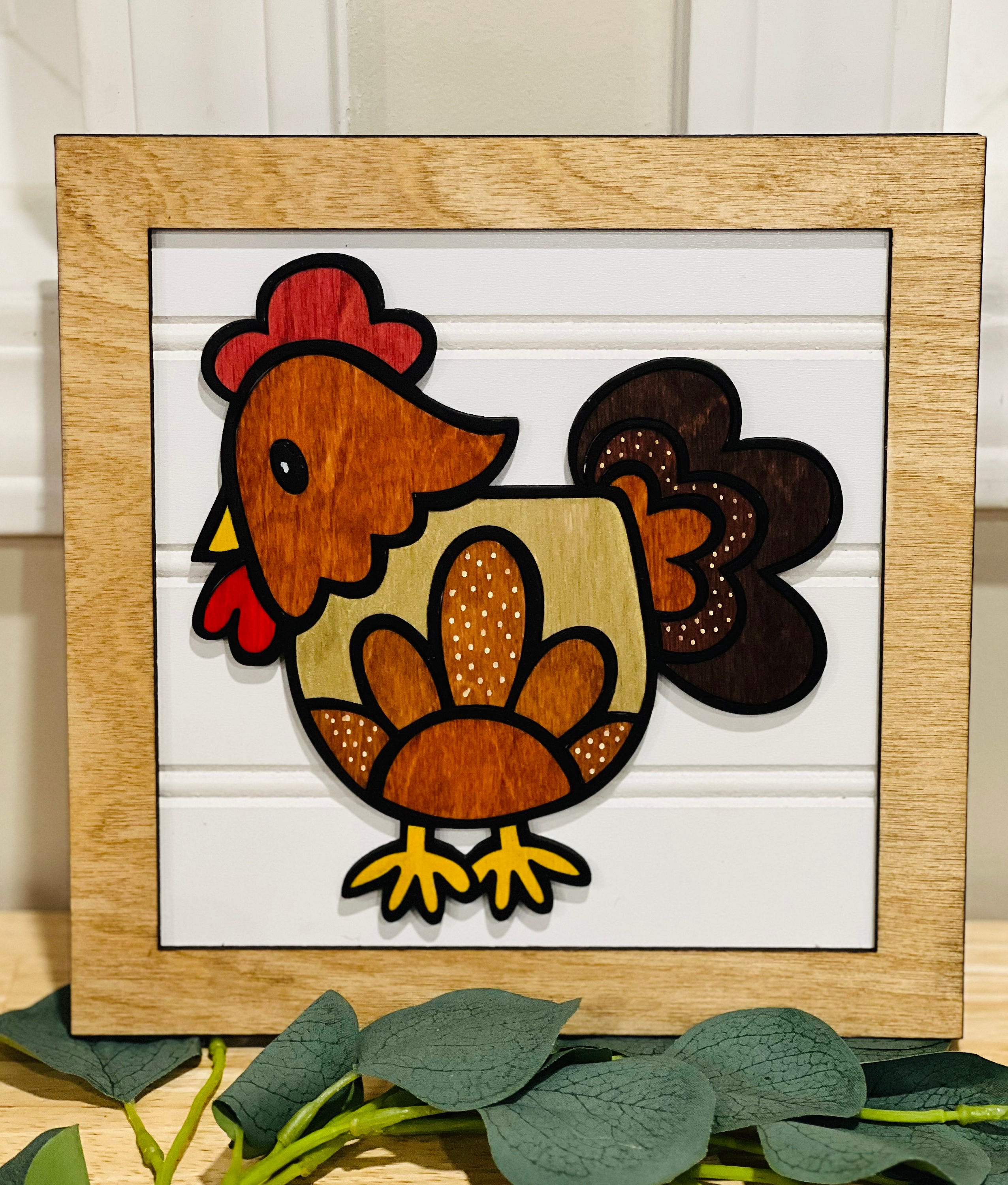 Farmhouse Chicken W/frame, 8”x8” - Etsy