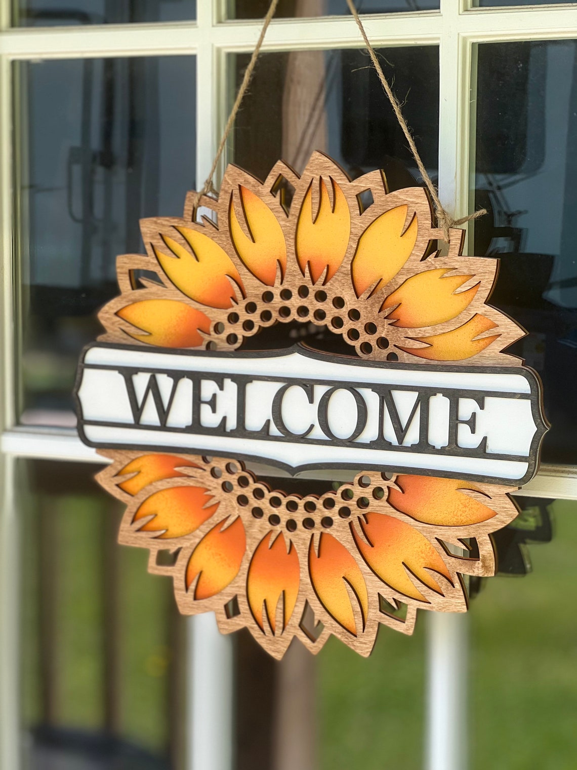 Sunflower Round Wood Layered Welcome Sign Custom 14 or - Etsy
