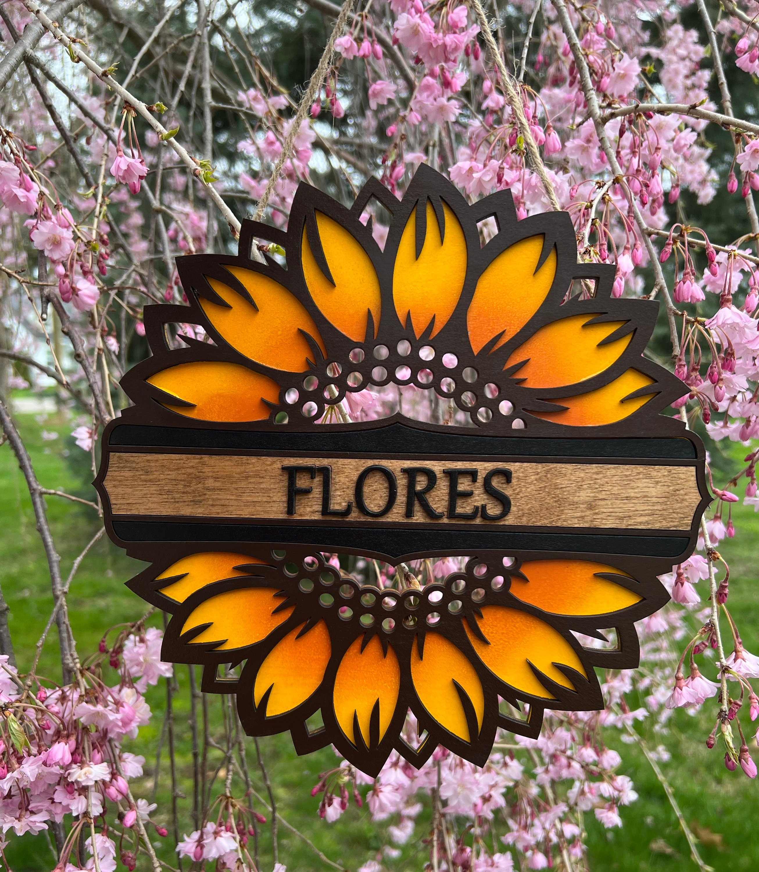 Sunflower Round Wood Layered Welcome Sign Custom 14 or - Etsy