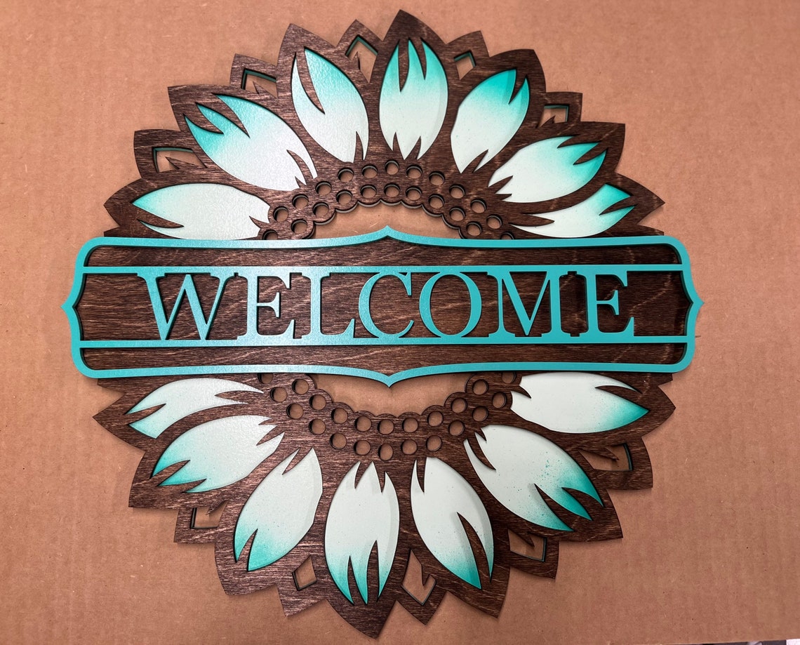 Sunflower Round Wood Layered Welcome Sign Custom 14 or - Etsy
