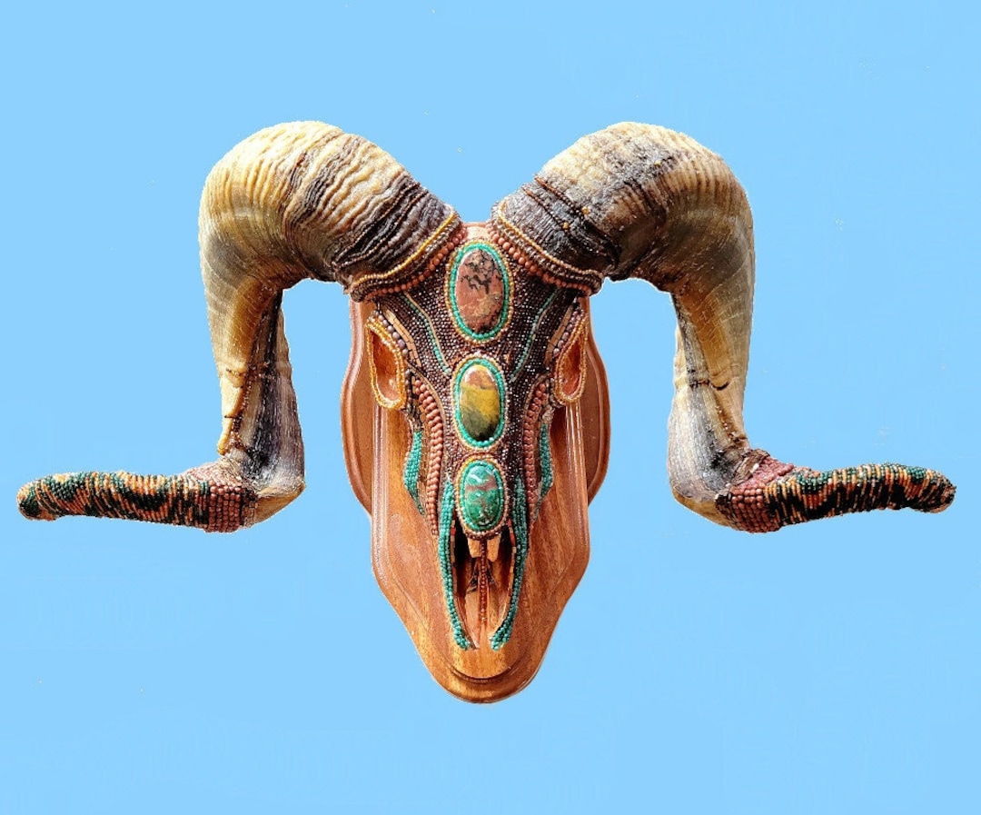 Diablo Trophy Ram Skull Head Art Skull, Mosaic, Beading, Southwest Wall ...