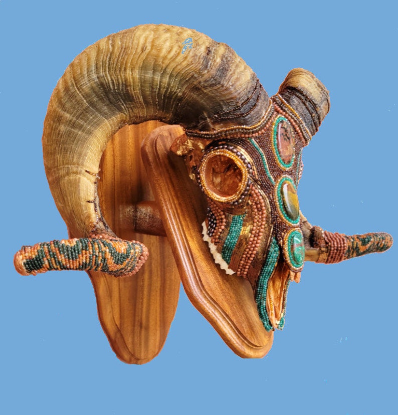 Diablo Trophy Ram Skull Head Art Skull, Mosaic, Beading, Southwest Wall ...