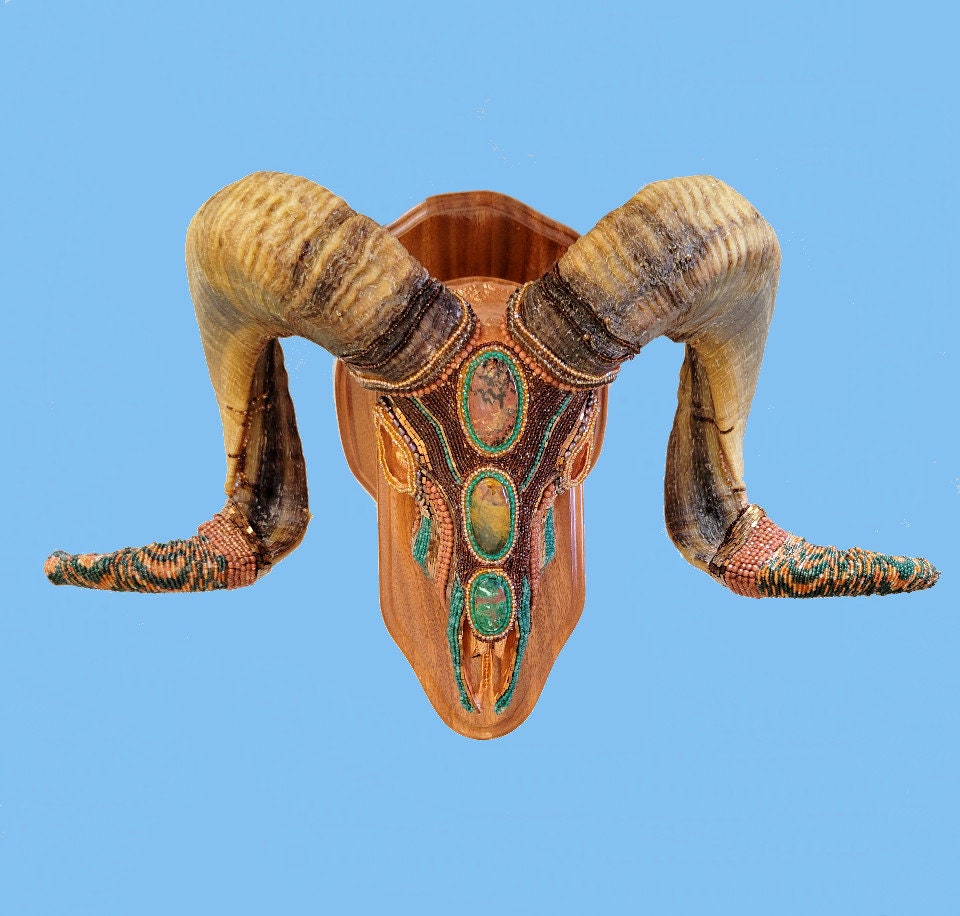 Diablo Trophy Ram Skull Head Art Skull, Mosaic, Beading, Southwest Wall ...