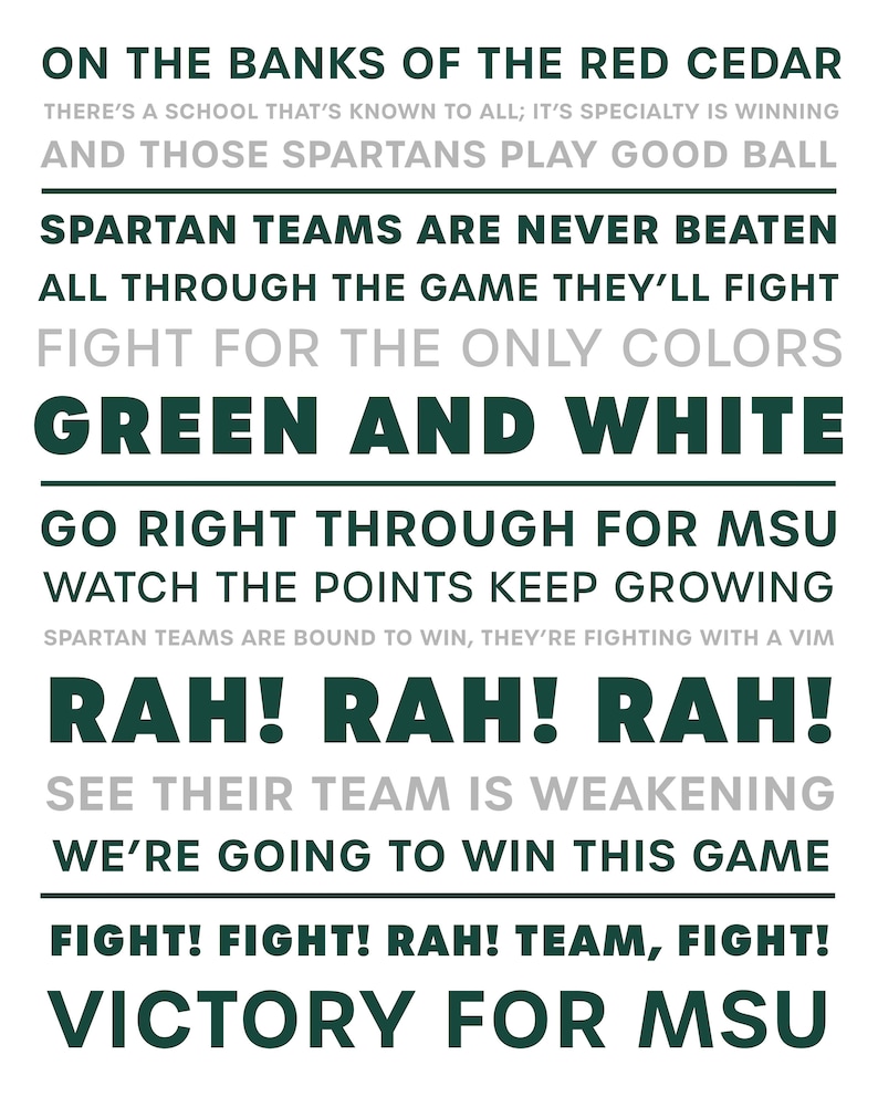 Michigan State University Fight Song Print - Etsy
