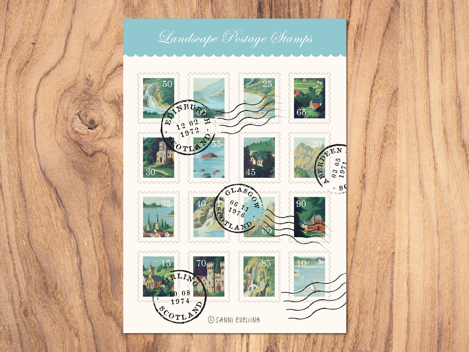 Landscape Postage Stamps Sticker Sheet Vintage Style | Etsy