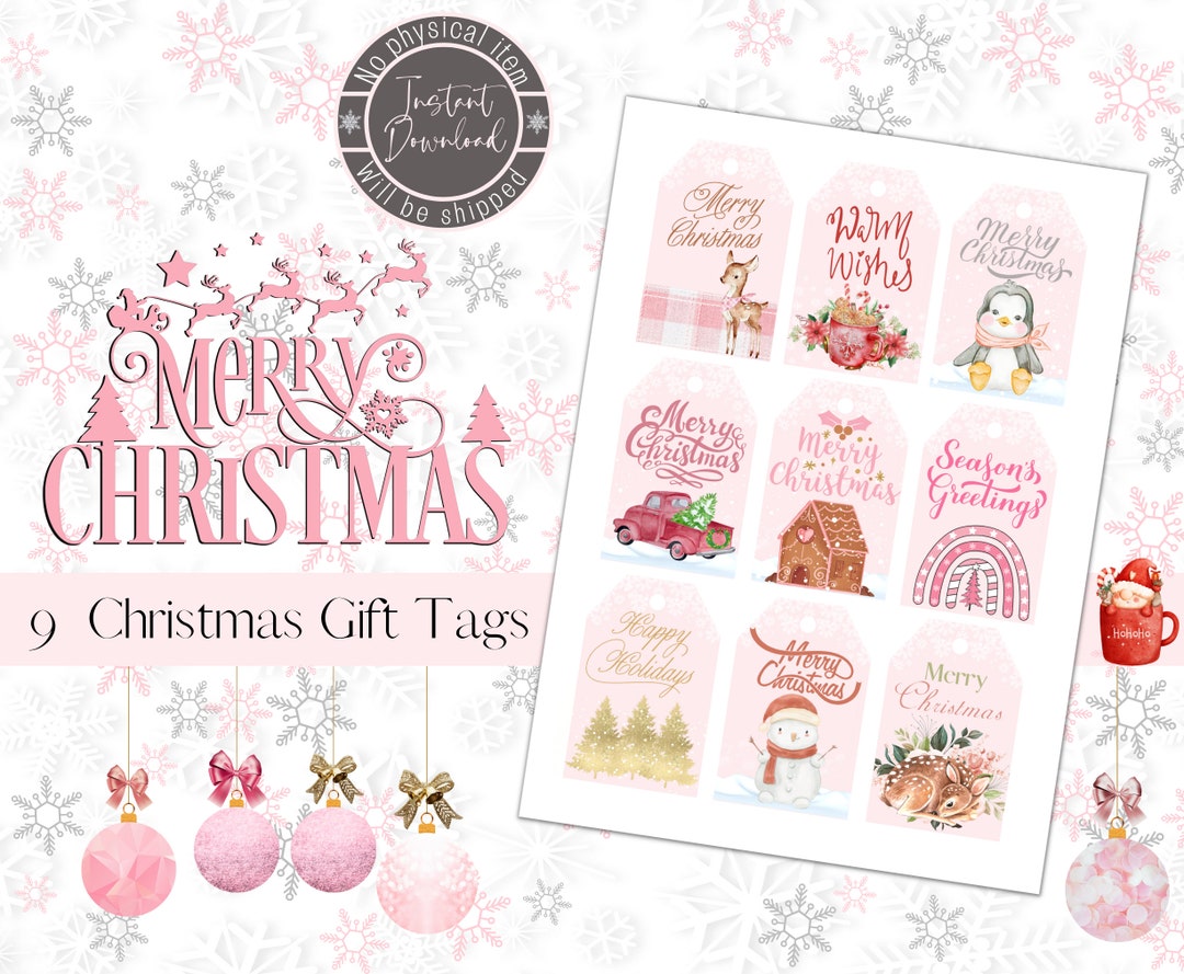 9 Pink Christmas Gift Tags Printable Christmas Tags Favor Tags-holiday ...