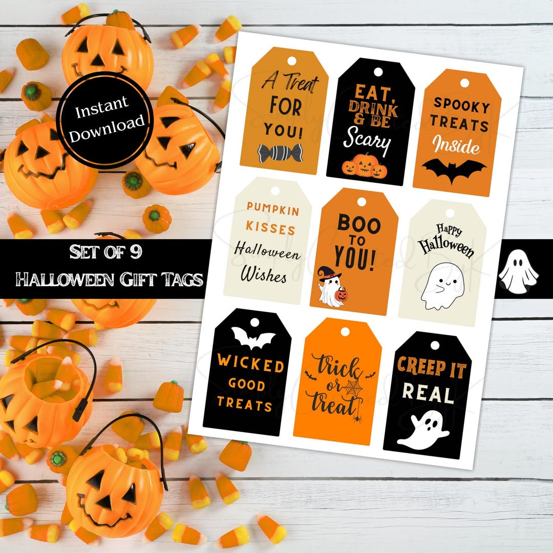 Halloween Gift Tags Printable | Set of 9 Trick or Treat Bag Tags ...