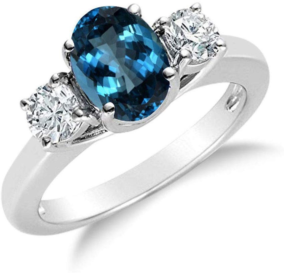 Voss+agin 14K White Gold Genuine London Blue Topaz and Three Stone ...