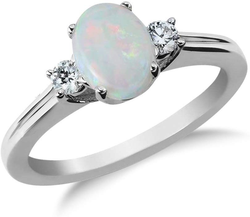 Vossagin 14K Gold Genuine Opal and Diamond Ring in 14K White - Etsy