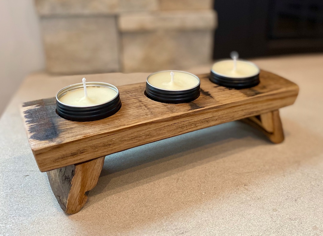 Whiskey Barrel Stave Candle Holder With Home Made Candles - Etsy