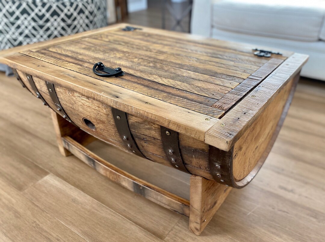 Whiskey Barrel Coffee Table With Storage - Etsy