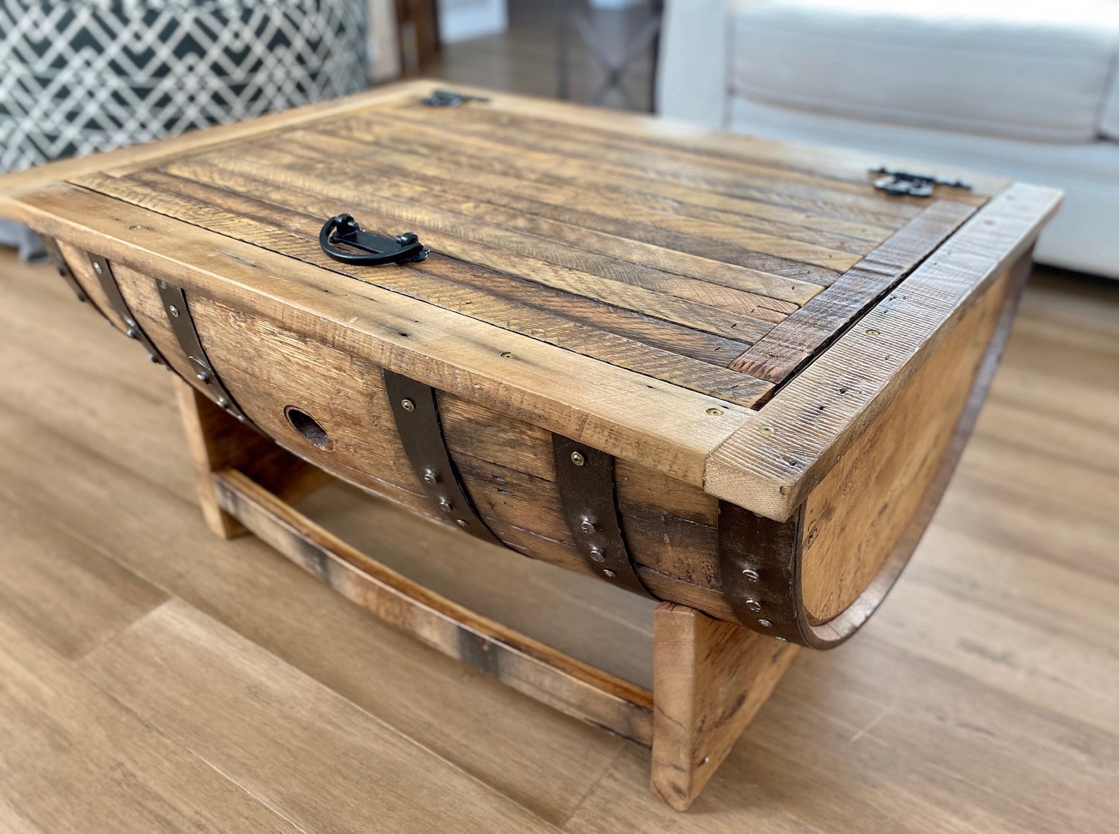 Whiskey Barrel Coffee Table With Storage - Etsy