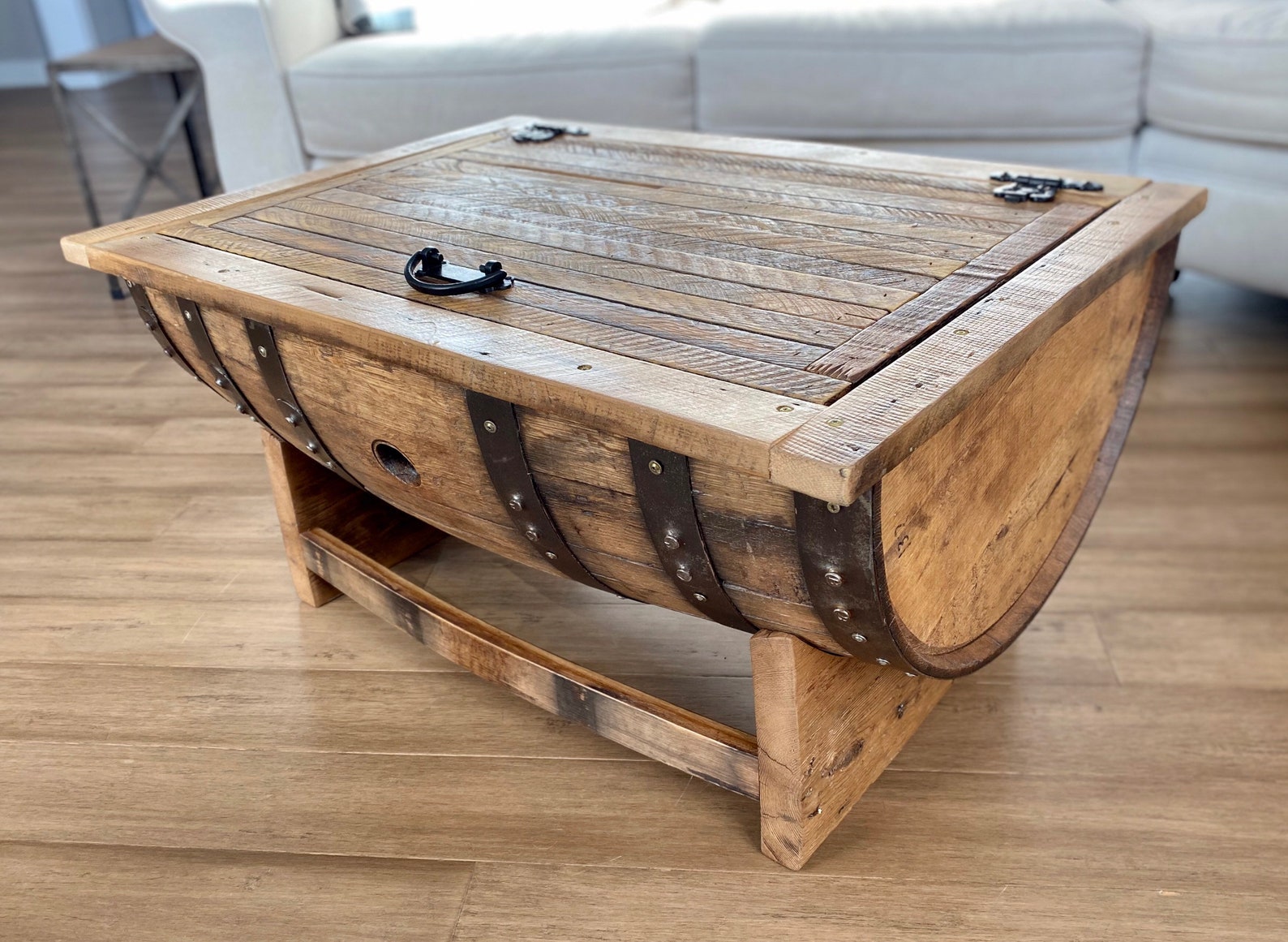 Whiskey Barrel Coffee Table With Storage - Etsy