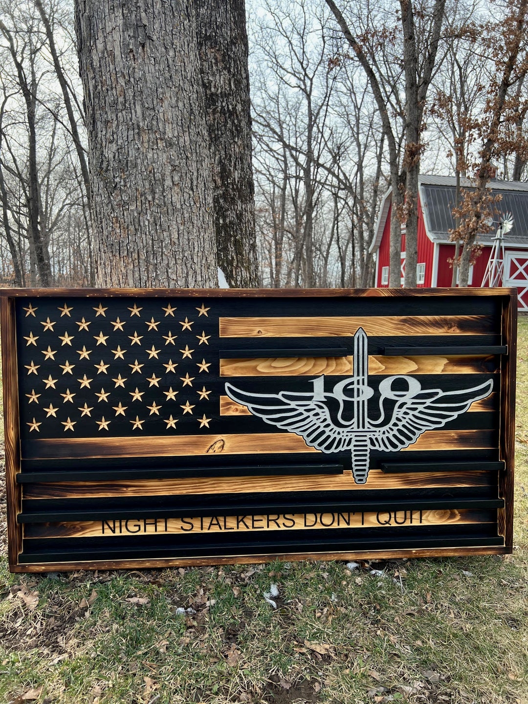 160th SOAR Nightstalker Wood Carved American Flag Coin Shelf - Etsy