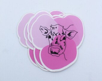 Strawberry Moo Pink Cow Print MINI Sticker WATERPROOF - Etsy